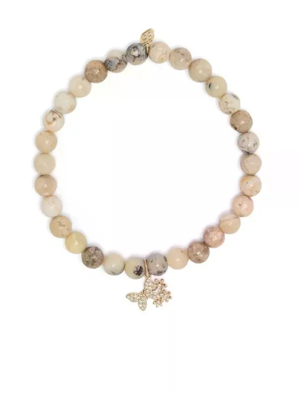 SYDNEY EVAN 14kt Yellow Gold Butterfly Daisy Opal Beaded Bracelet - Neutrals