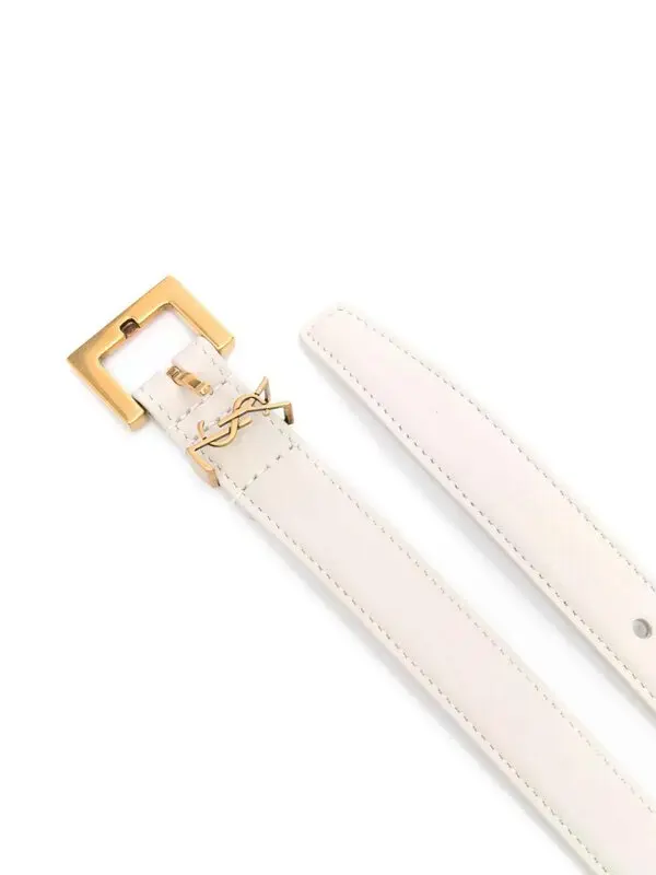 Saint Laurent Cassandre Leather Belt - Neutrals