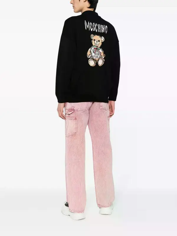Moschino Teddy Bear Intarsia Knit Zip Cardigan