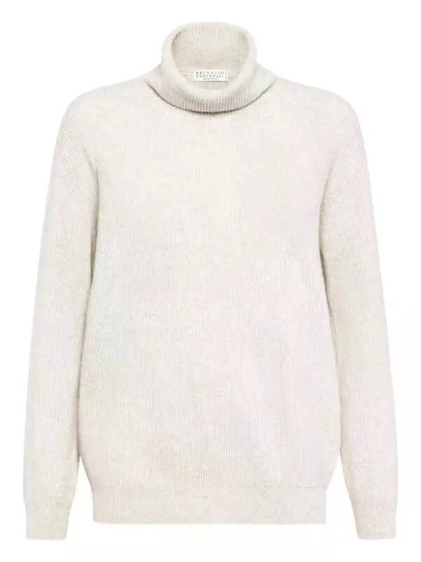 Brunello Cucinelli Ribbed Cashmere Roll-neck Jumper - Neutrals