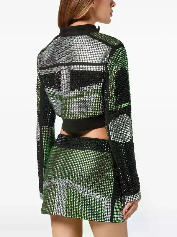 Philipp Plein Embellished Cropped Biker Jacket - Silver