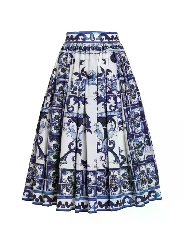 Dolce & Gabbana Majolica-print Pleated Midi Skirt - Blue