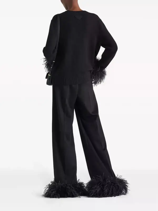 Prada Feather-trimmed Cashmere Cardigan