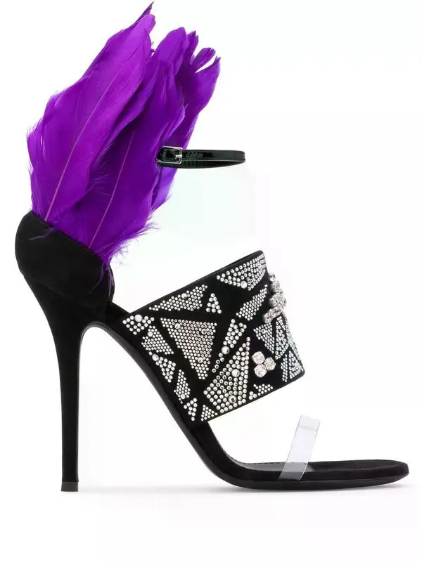 GIUSEPPE ZANOTTI Talia Embellished Feather Sandals - Black