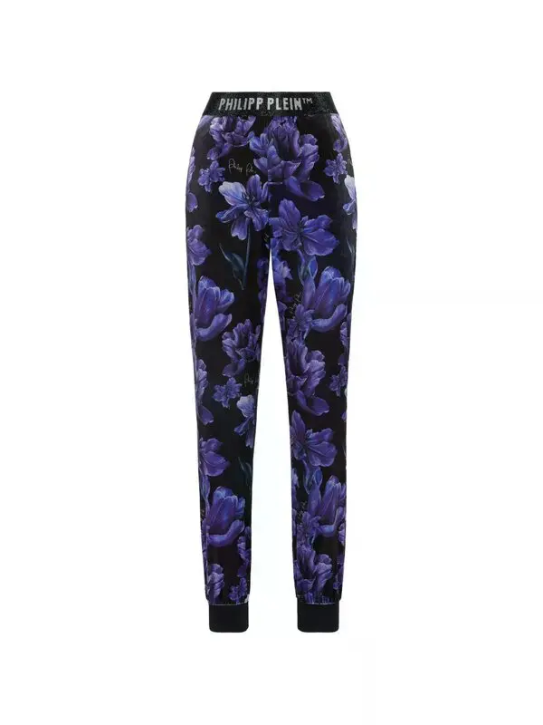 Philipp Plein Floral Print Crystal Embellished Track Pants