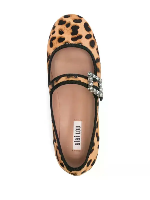 BIBI LOU Leopard Print Ballet Flats With Crystal Buckle Detail