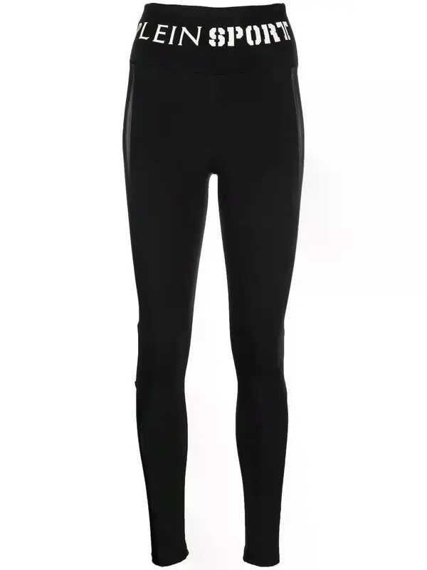 PLEIN SPORT Logo-waistband High-waisted Leggings - Black