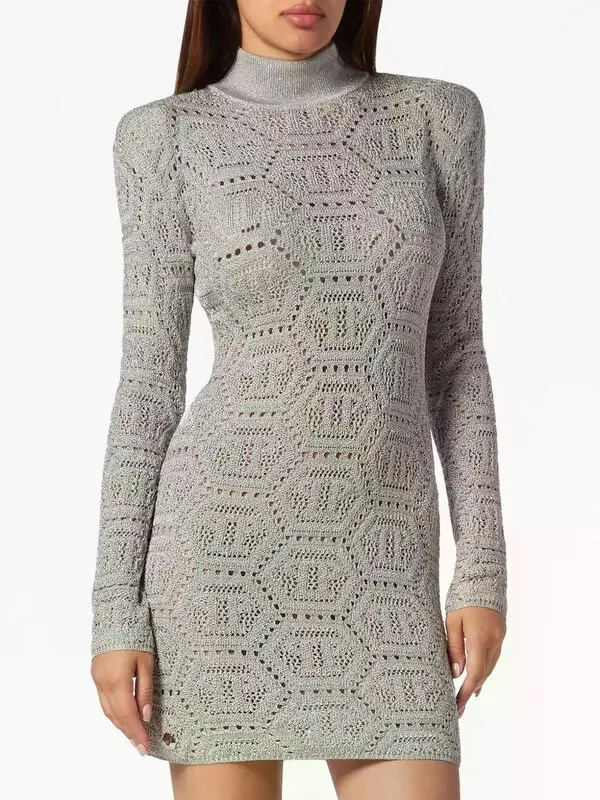 Philipp Plein Monogram Crochet Knit Minidress