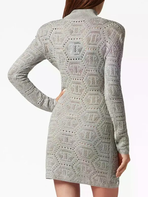 Philipp Plein Monogram Crochet Knit Minidress