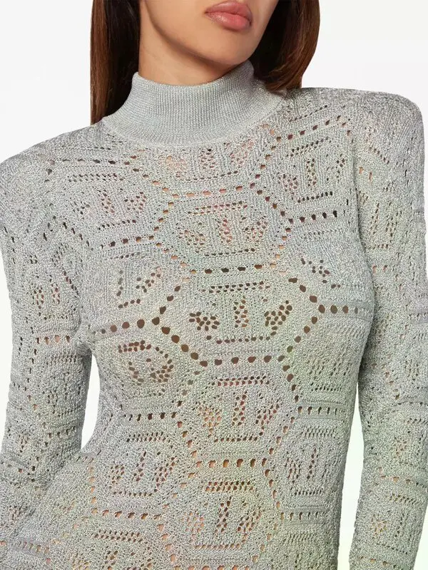 Philipp Plein Monogram Crochet Knit Minidress