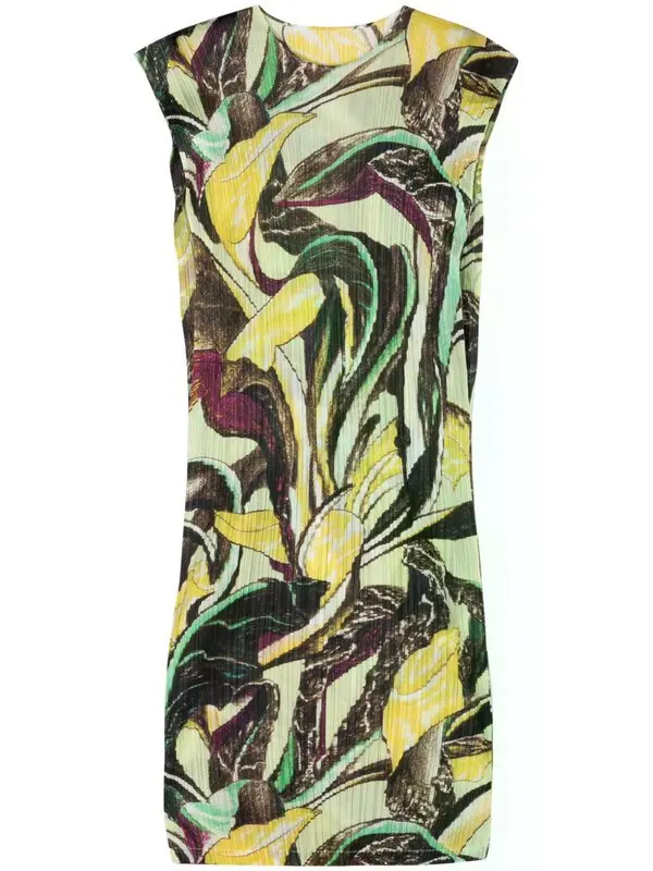 Issey Miyake Floral-print Plissé Midi Dress - Green