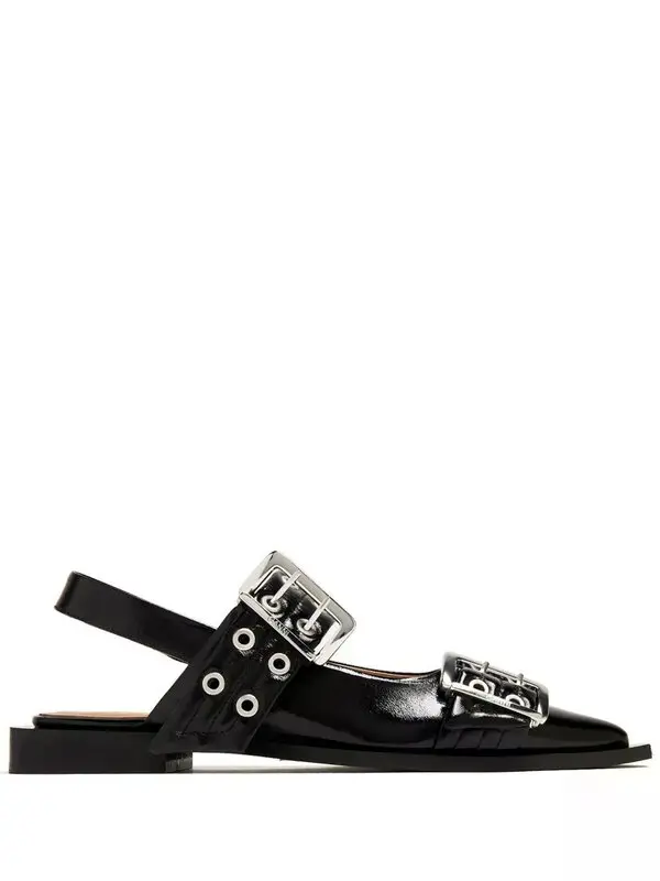 GANNI Buckle-detail Eyelet-embellished Slingback Sandals - Black