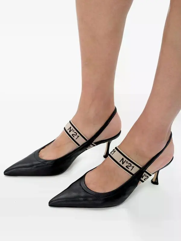 N°21 Logo-strap Slingback Pumps - Black