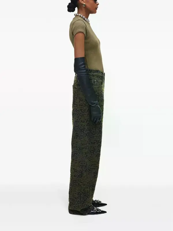 Marc Jacobs Monogram Pattern Distressed Wide-leg Jeans