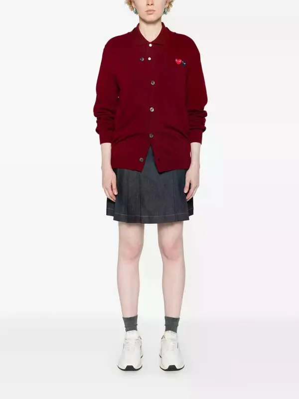 Play Comme Des Garcon Wool Cardigan With Heart Patch - Red