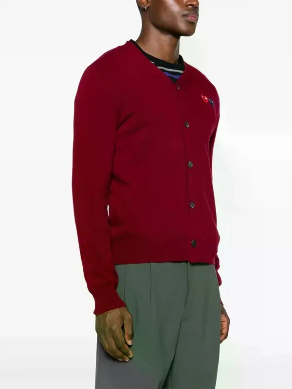 Play Comme Des Garcon Wool Cardigan With Heart Patch - Red