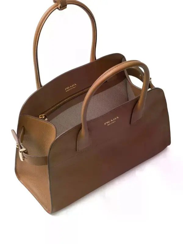Prada Calf Leather Medium Tote Bag With Logo Lettering - Brown