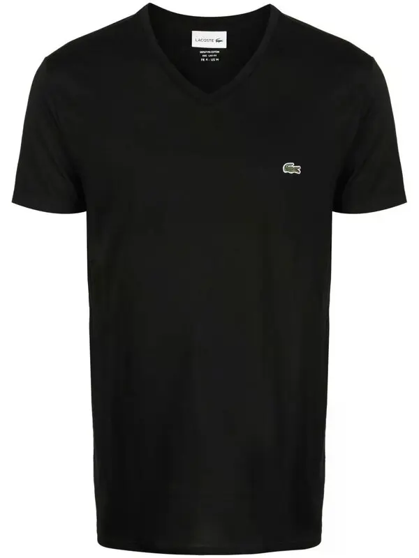 Lacoste Logo-patch V-neck Cotton T-shirt - Black
