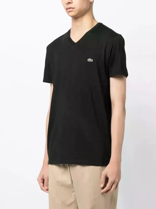Lacoste Logo-patch V-neck Cotton T-shirt - Black