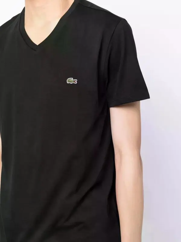 Lacoste Logo-patch V-neck Cotton T-shirt - Black