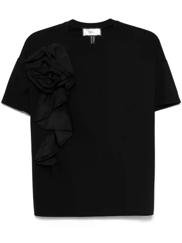 NISSA Floral Appliqué T-shirt - Black