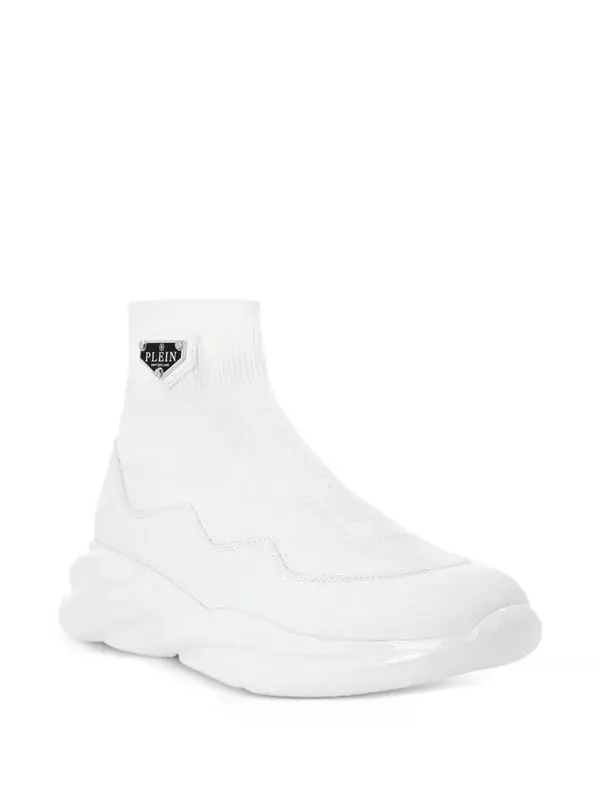 Philipp Plein Logo Plaque Sock Ankle Sneakers - White