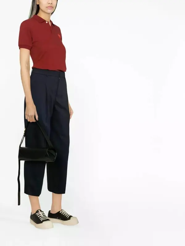 Play Comme Des Garcon Logo Embroidered Cropped Polo Shirt