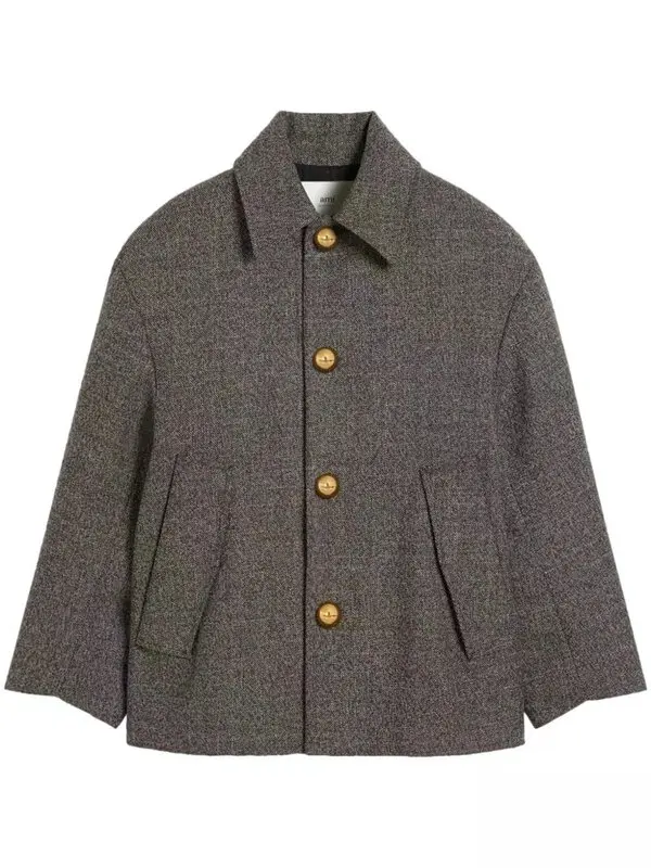 AMI Paris Belted Wool-cotton Blend Coat