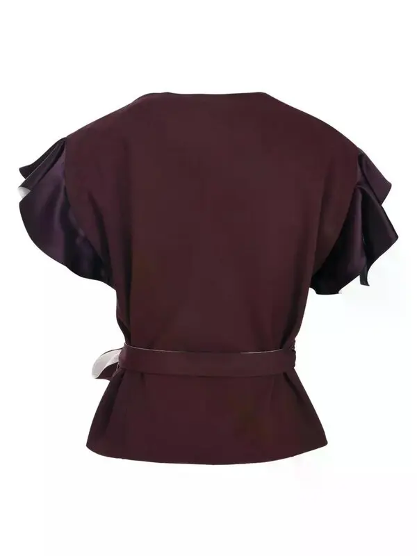 LANVIN Burgundy Wrap Blouse With Cap Sleeves