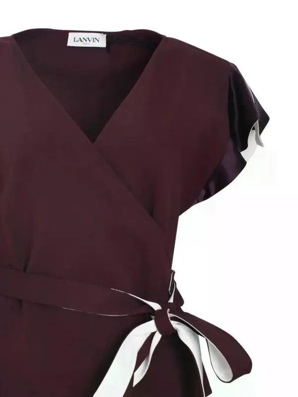 LANVIN Burgundy Wrap Blouse With Cap Sleeves