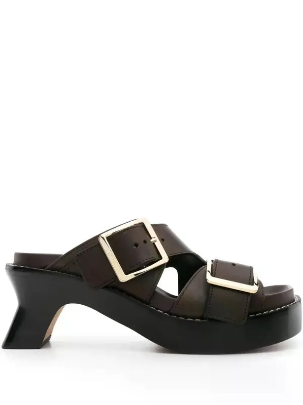 Loewe Buckled Leather Mules - Brown