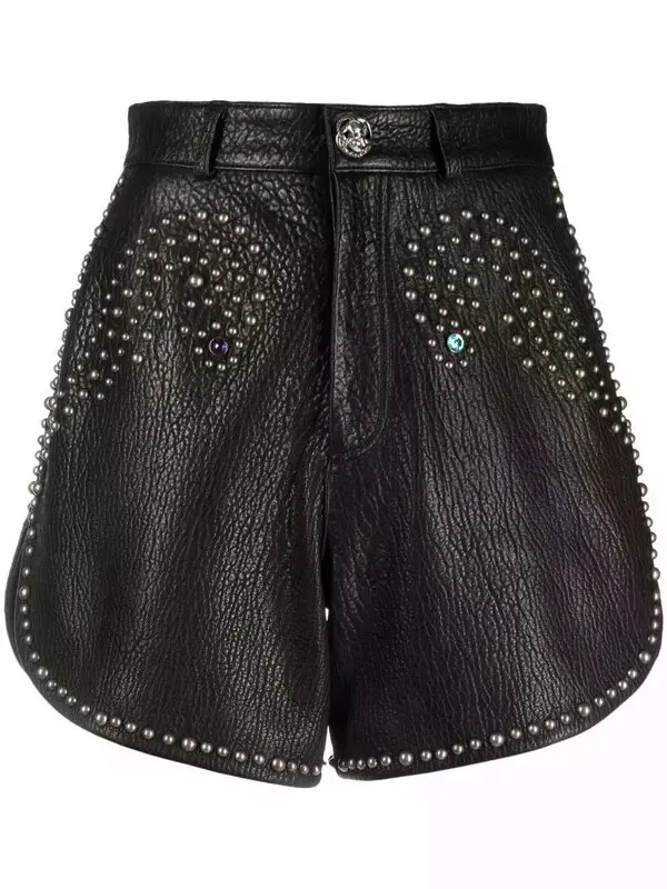 Philipp Plein Embellished Leather Hot Pants