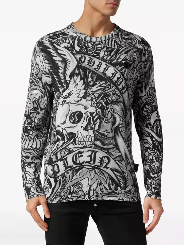 Philipp Plein Tattoo Print Cashmere Sweatshirt