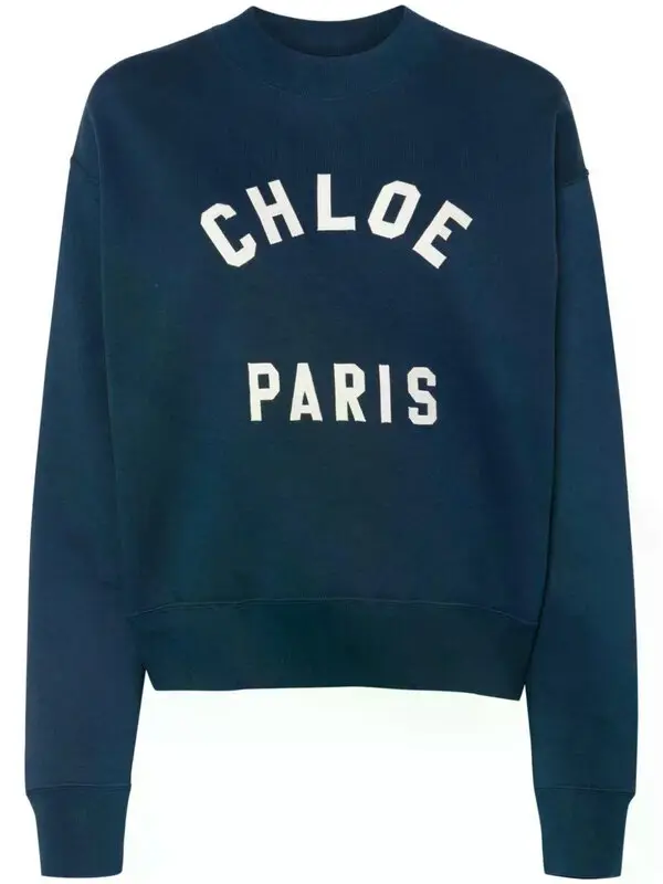 Chloé Mock Neck Logo Patch Sweatshirt - Blue
