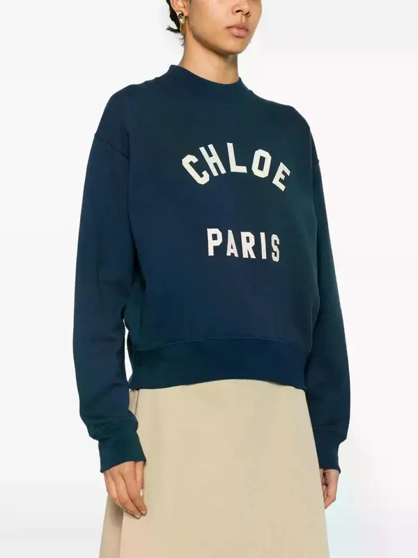 Chloé Mock Neck Logo Patch Sweatshirt - Blue