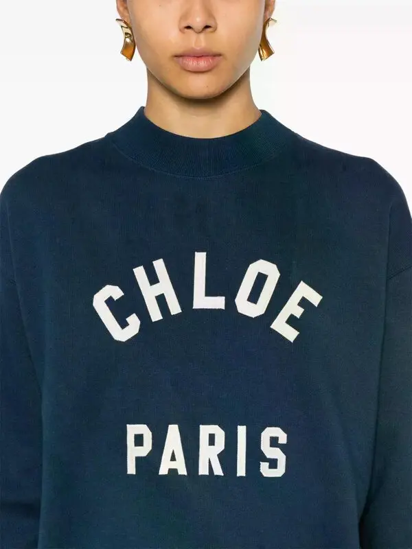Chloé Mock Neck Logo Patch Sweatshirt - Blue