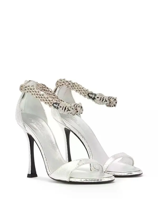 Roberto Cavalli Jewel Tigers Stiletto Sandals - Silver