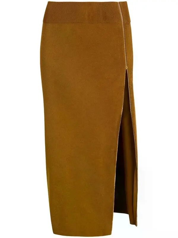 PATOU Midi Skirt With Zip Detail - Brown