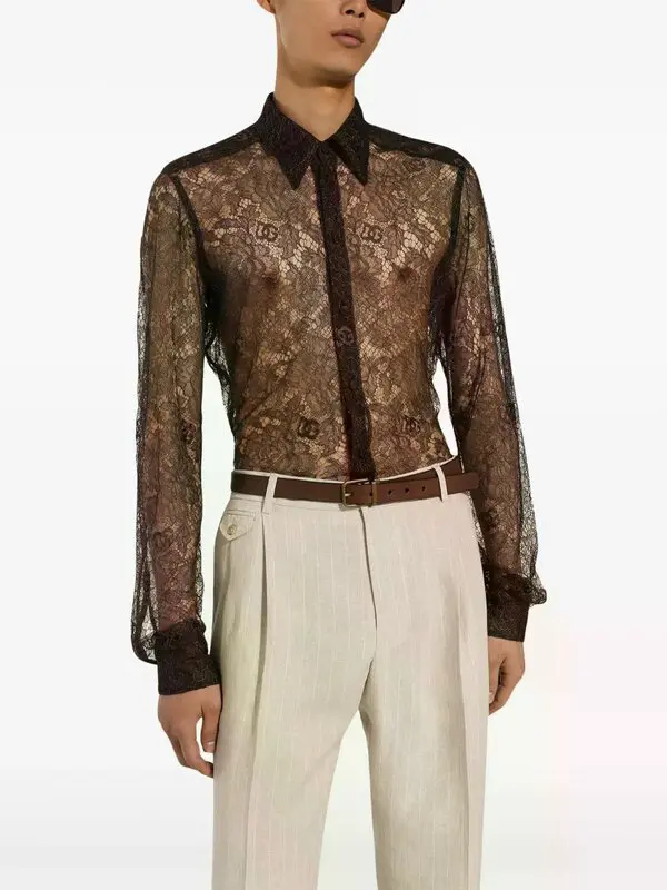 Dolce & Gabbana Chantilly Lace Semi-sheer Shirt - Brown