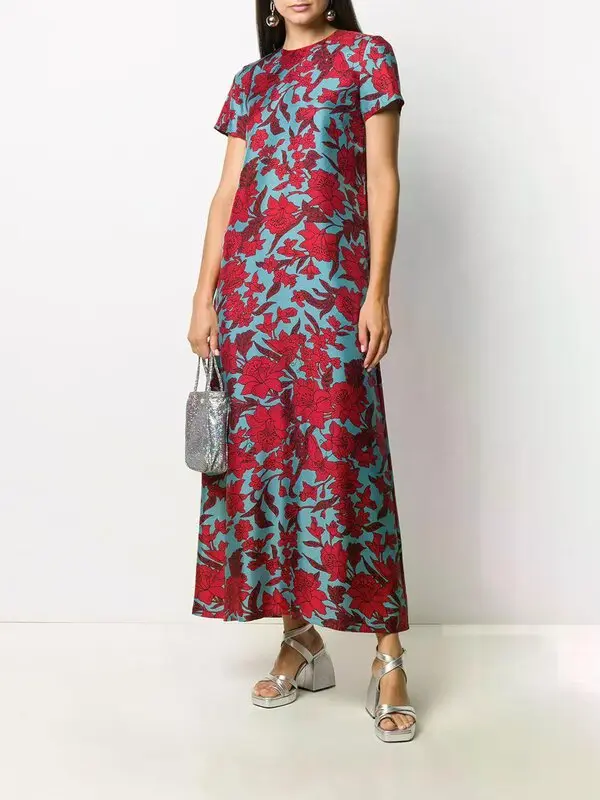 La DoubleJ Floral Print Silk Maxi Dress - Red