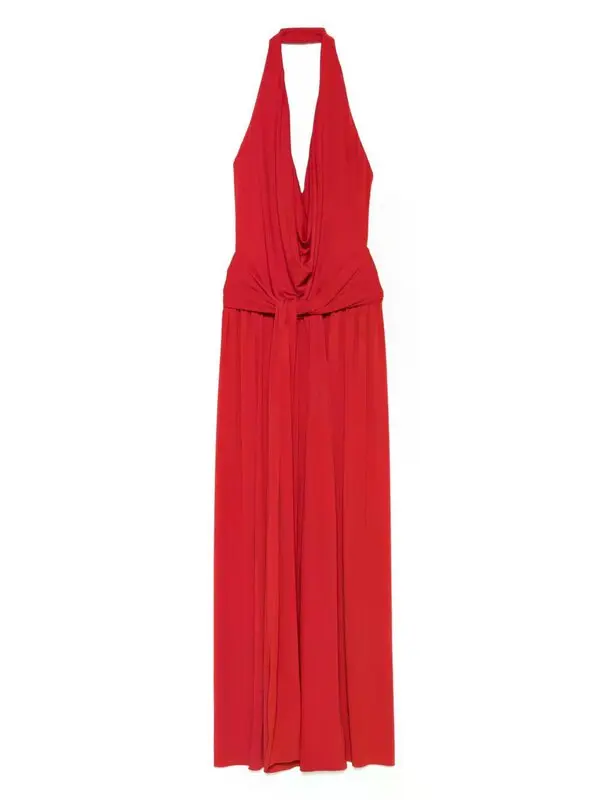 NISSA Halterneck Maxi Dress With Plunging Neckline And Side Slit - Red