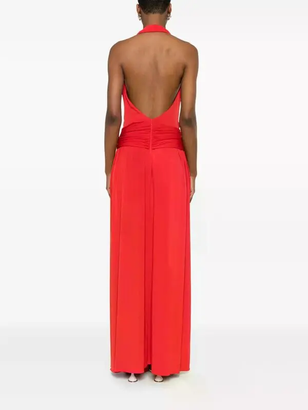 NISSA Halterneck Maxi Dress With Plunging Neckline And Side Slit - Red