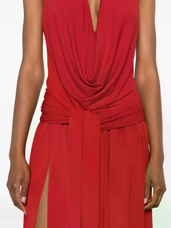 NISSA Halterneck Maxi Dress With Plunging Neckline And Side Slit - Red