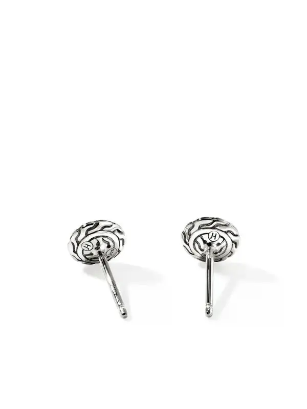 John Hardy Sterling Carved Chain Sapphire Stud Earrings - Silver