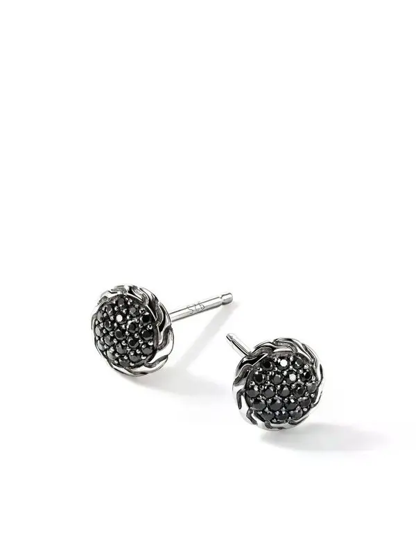 John Hardy Sterling Carved Chain Sapphire Stud Earrings