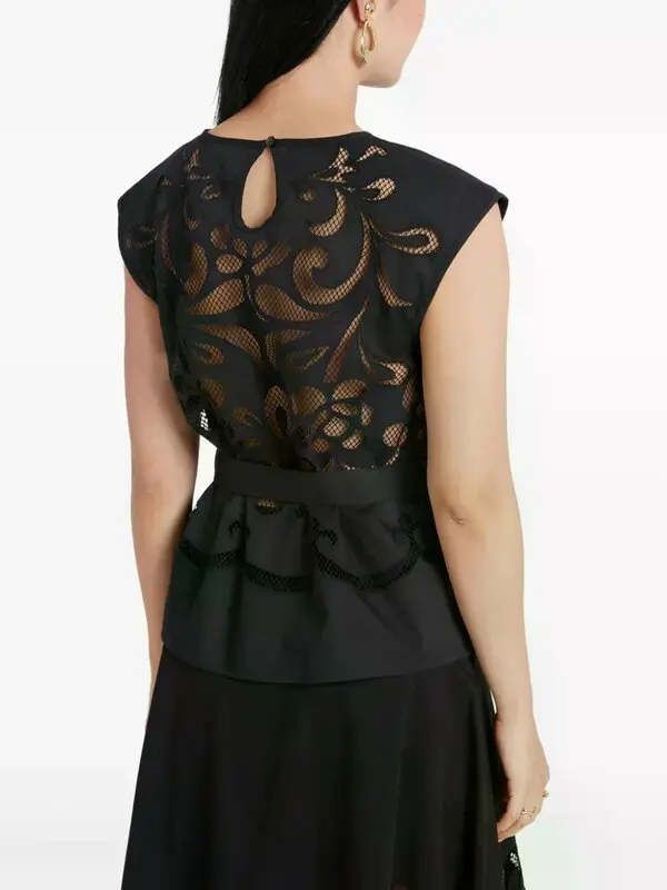 TEMPERLEY LONDON Nelle Embroidered Belted Top - Black