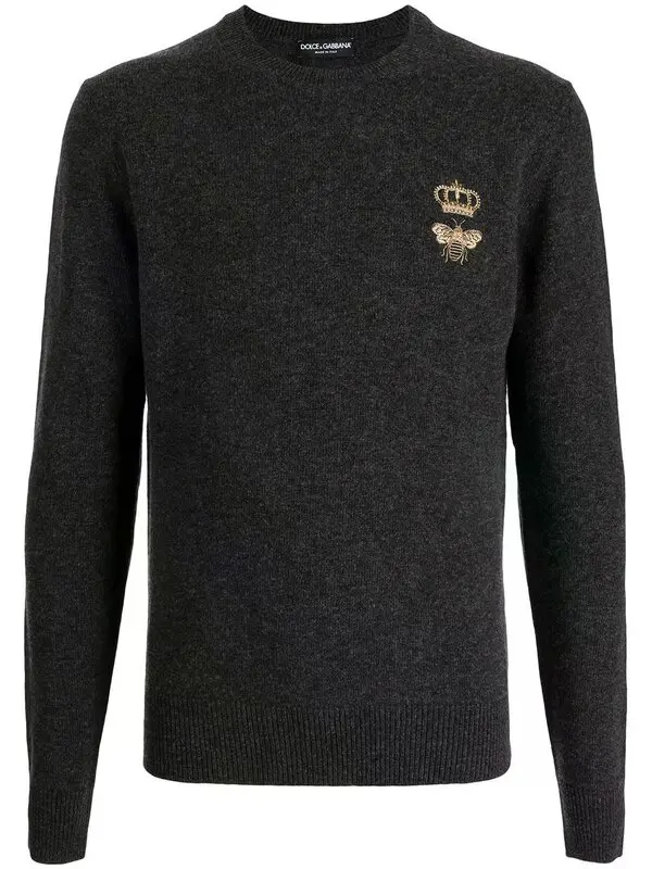 Dolce & Gabbana Fine-knit Embroidered Jumper - Grey
