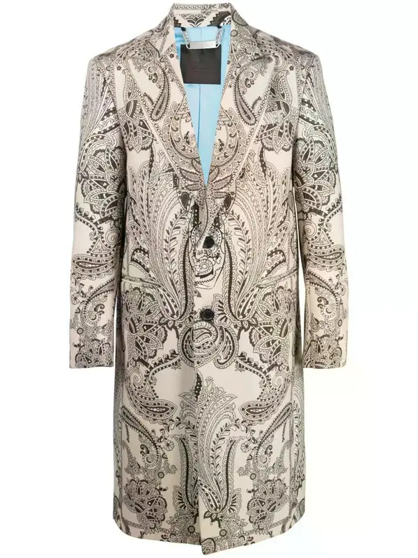 Philipp Plein Paisley-print Single-breasted Coat - Neutrals