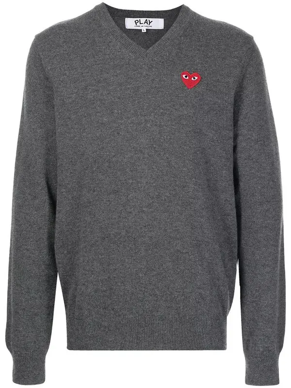 Play Comme Des Garcon V-neck Knitted Jumper With Heart Appliqu