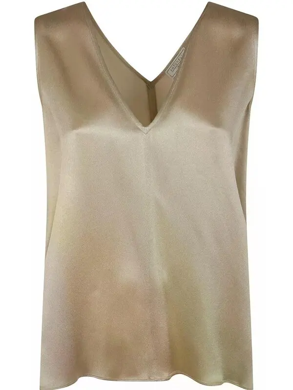 Antonelli Firenze Sand Beige Satin-finish V-neck Sleeveless Top - Neutrals